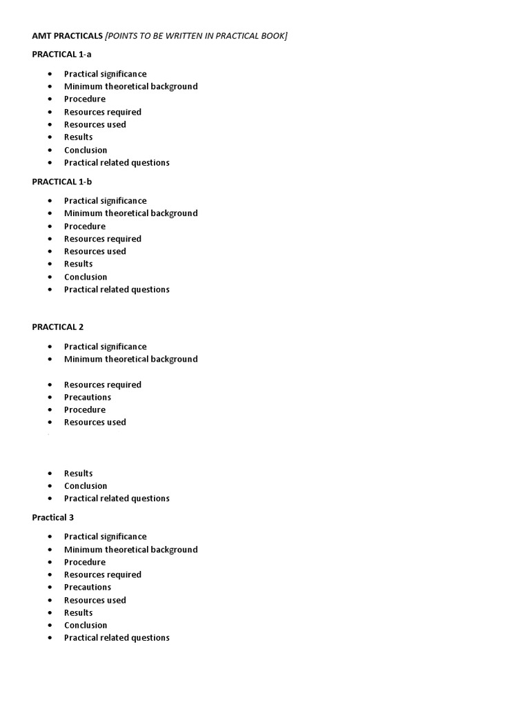 Amt Practicals (Points To Be Written in Practical Book) Practical 1-A | PDF