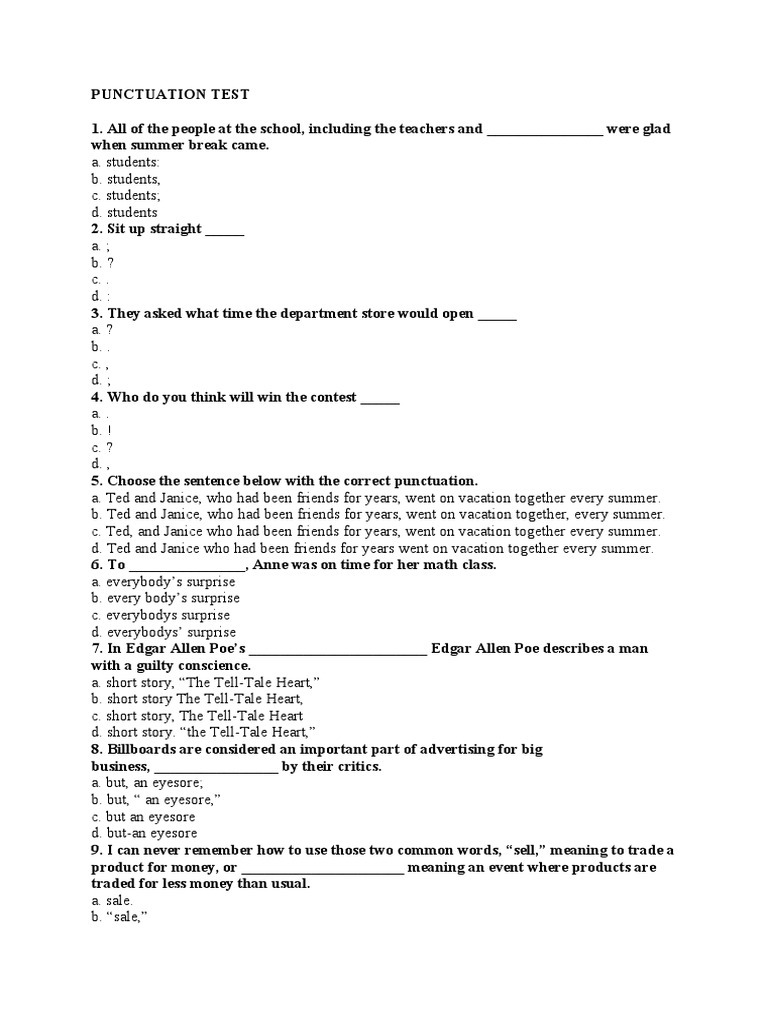 Punctuation Test | PDF | Comma | Question