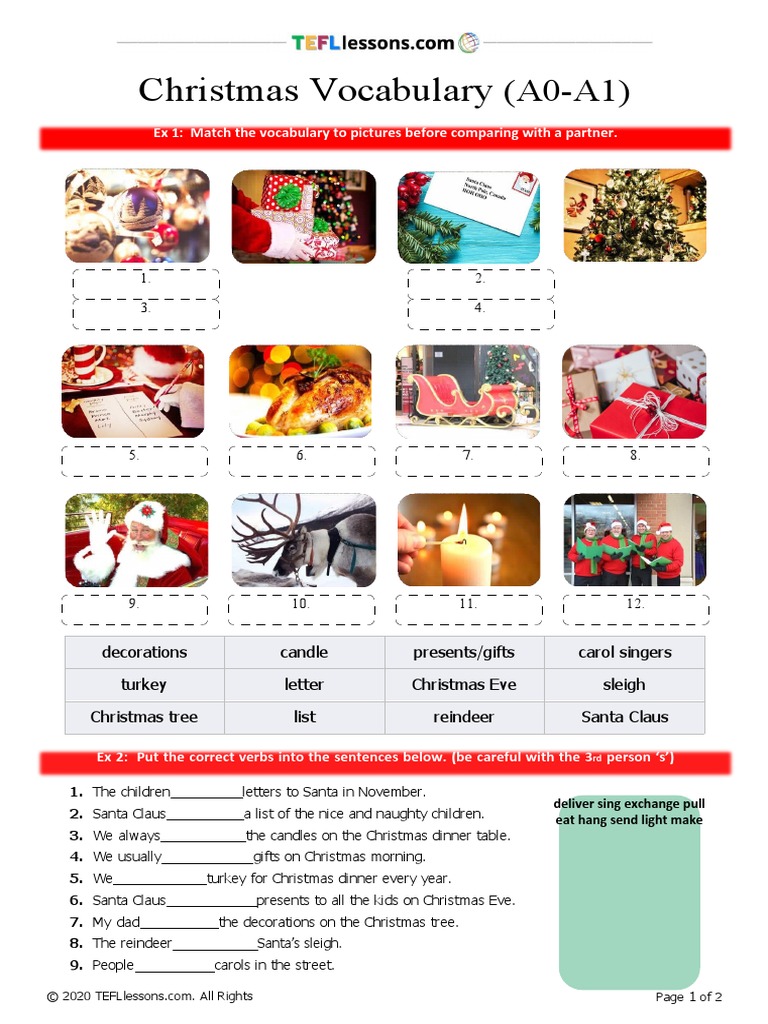 Christmas Vocabulary: Ex 1: Match The Vocabulary To Pictures Before ...