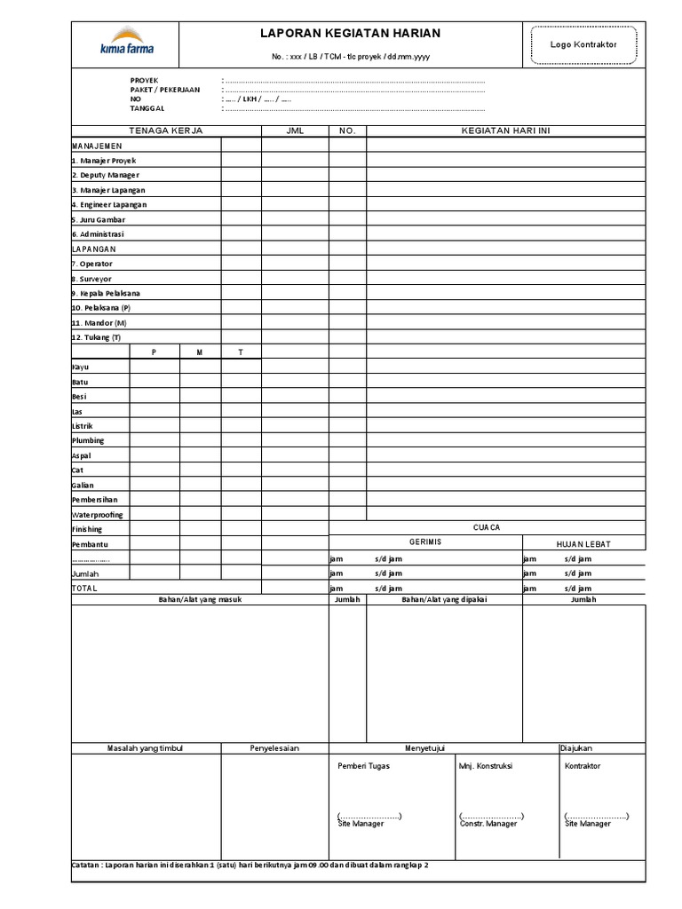 Site Memo Proyek Konstruksi Harian | PDF