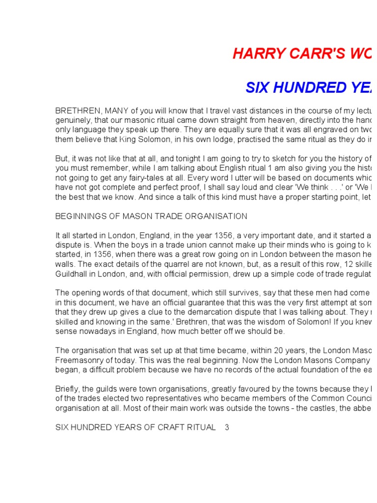 Harry Carr's World of Freemasonry | PDF | Freemasonry | Masonic Lodge