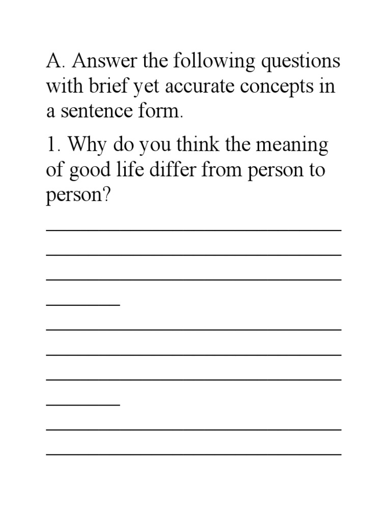 The Good Life Worksheet | PDF | Concept | Aristotle