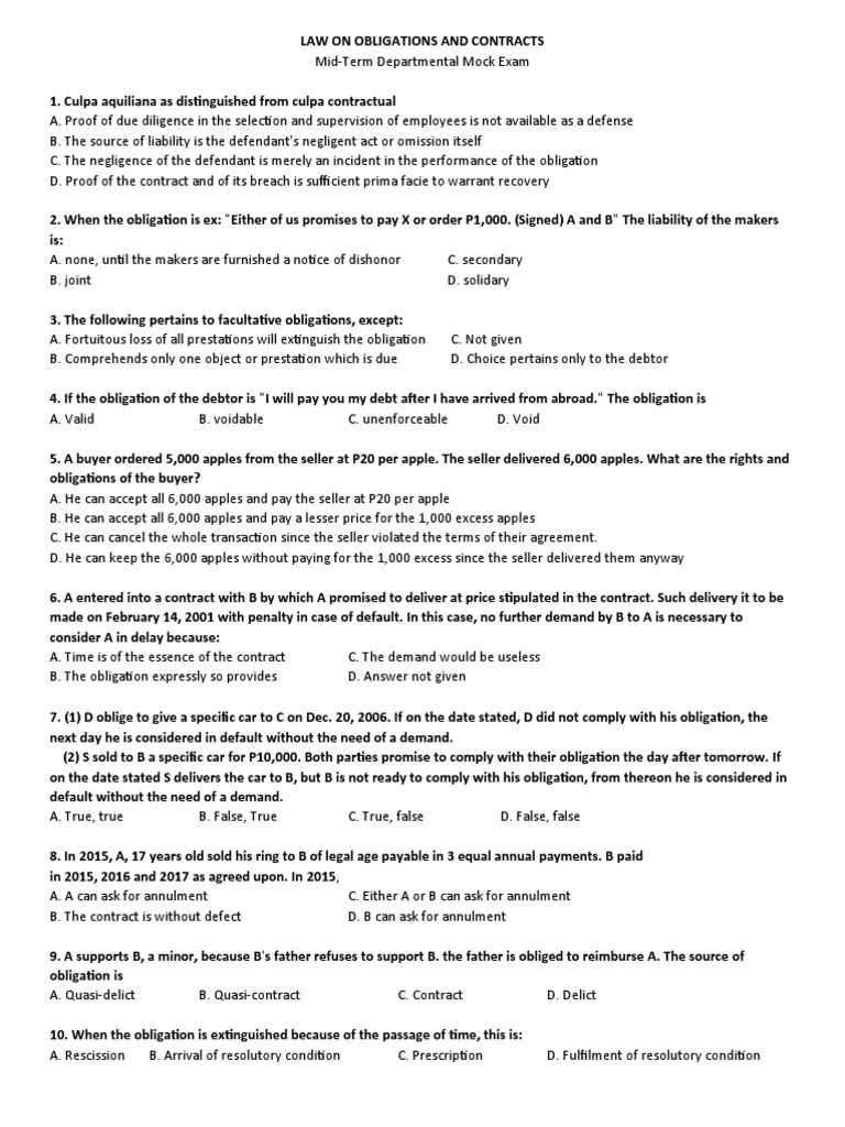 Toaz - Info Law On Oblicon Mock Deptals Examdocx PR | PDF | Guarantee ...