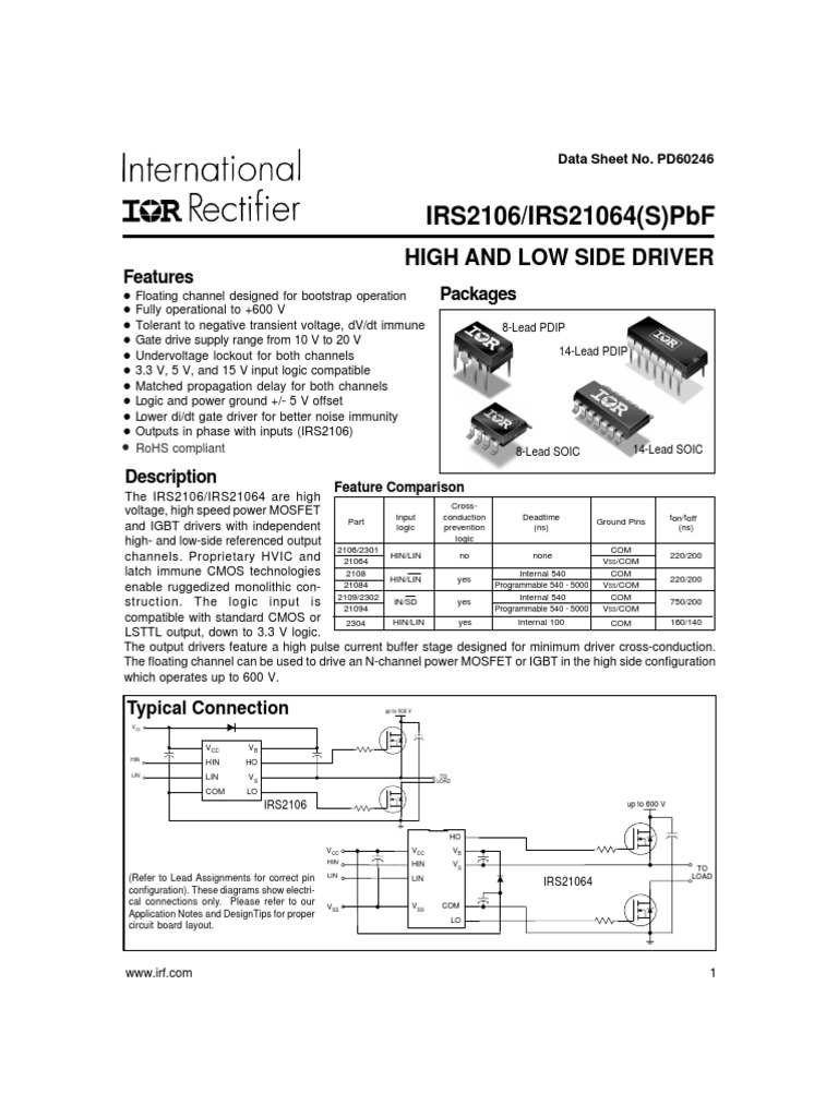 Infineon IRS2106 DataSheet v01 00 en | PDF | Logic Gate | Cmos