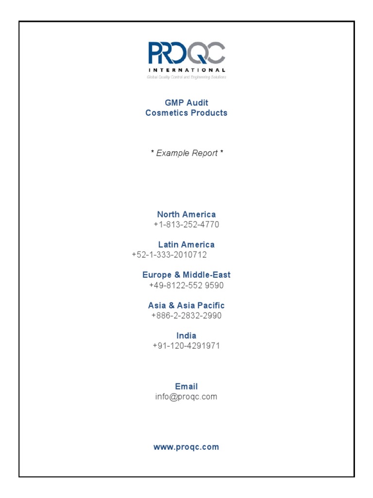 GMP Audit Cosmetics Products: Example Report | PDF | Quality Management ...