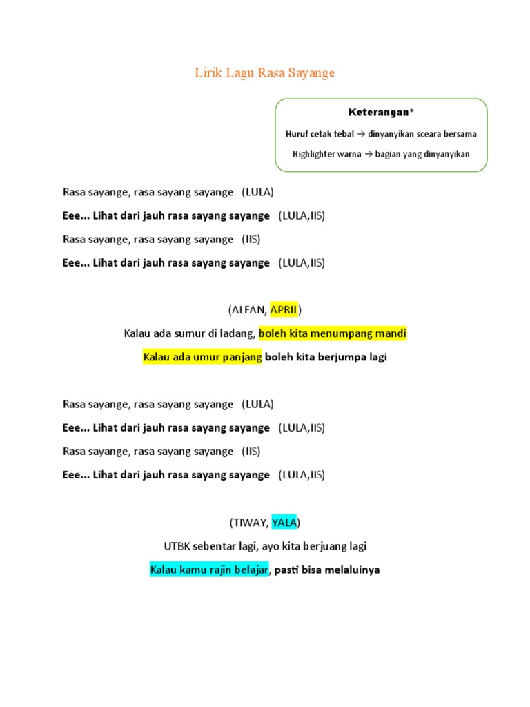 Lirik Lengkap Lagu Rasa Sayange | PDF