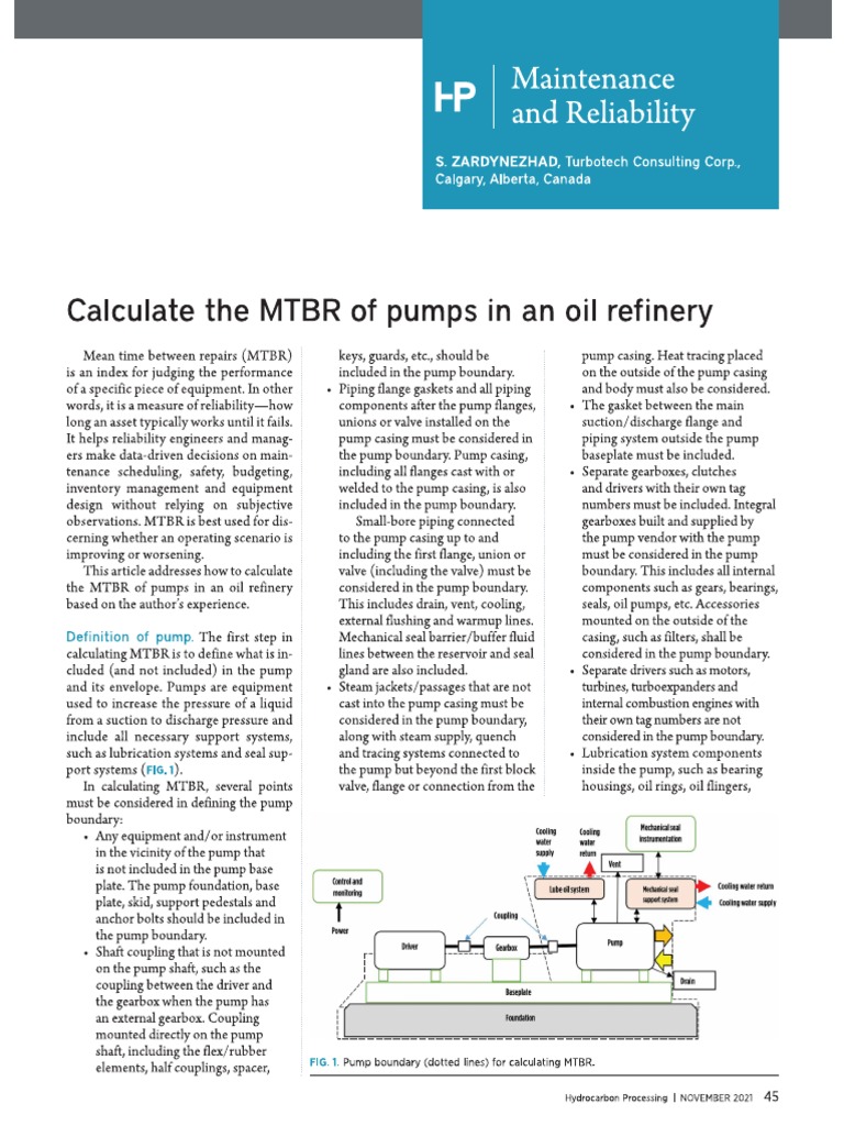 Calculate The MTBR of Pumps in An Oil Refinery | PDF