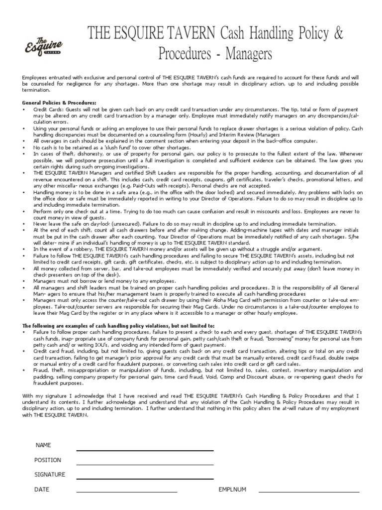 Cash Handling Policy Manager | PDF | Credit Card | Credit