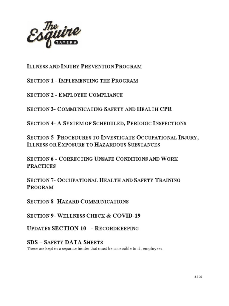Illness and Injury Prevention Program | PDF | Occupational Safety And ...