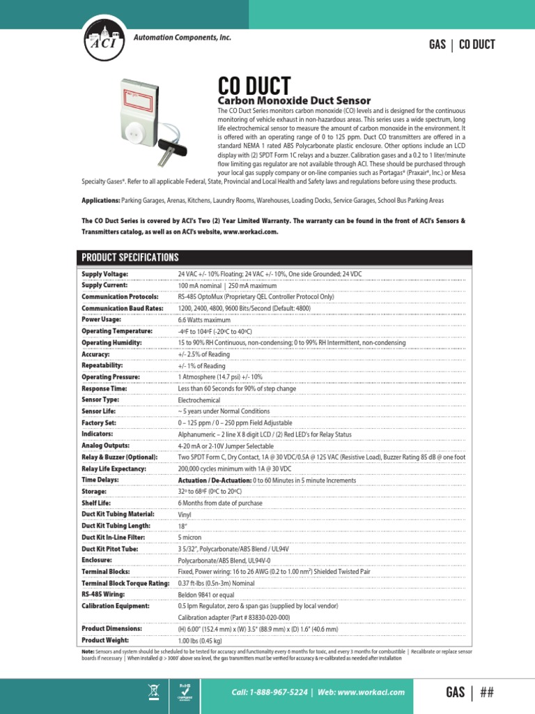 Co Duct: Carbon Monoxide Duct Sensor | PDF | Relay | Calibration
