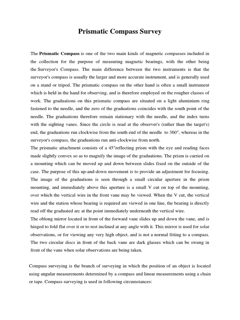 Prismatic Compass Survey | PDF | Compass | Surveying