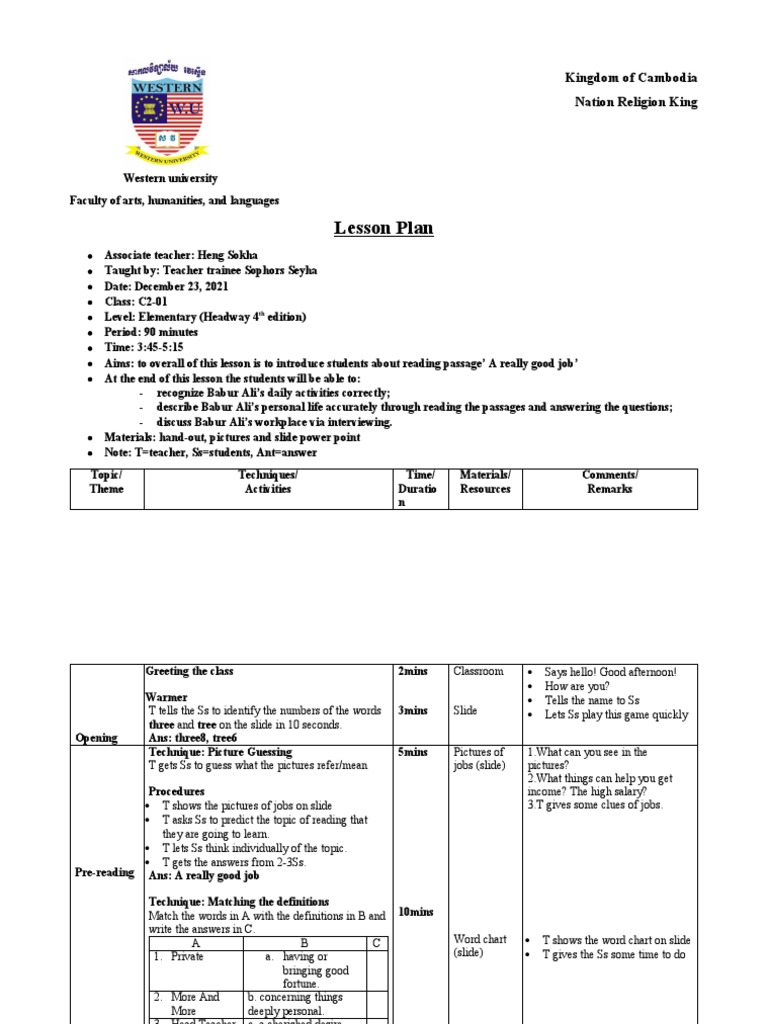Cambodia Kingdom Religion King University Lesson Plan Babur Ali School Teaching | PDF | Lesson ...