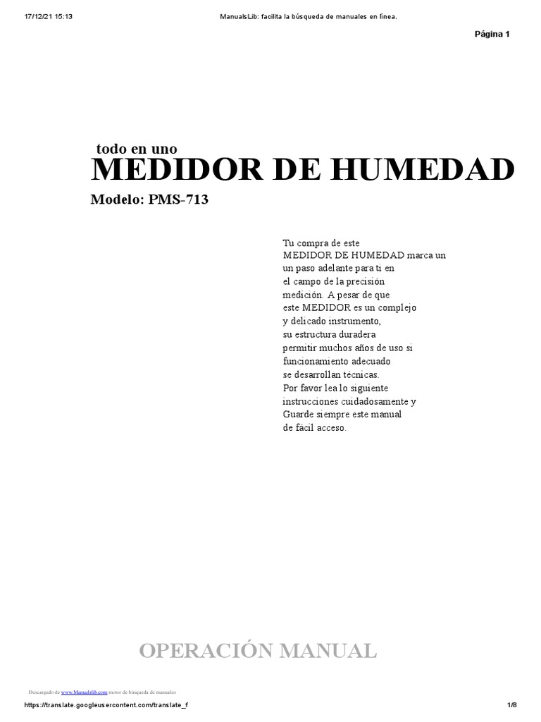 Manual del Medidor de Humedad PMS-713 | PDF | Ingenieria Eléctrica ...