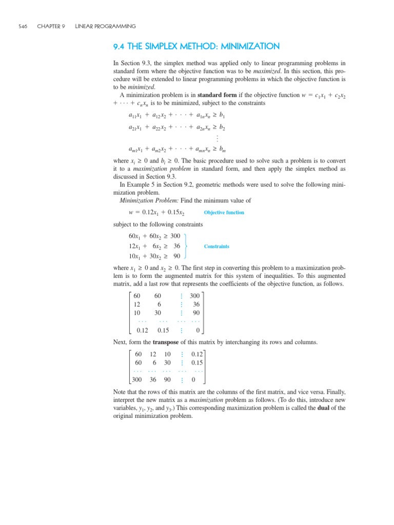 9.4 The Simplex Method: Minimization: X W X X | Download Free PDF | Linear Programming ...