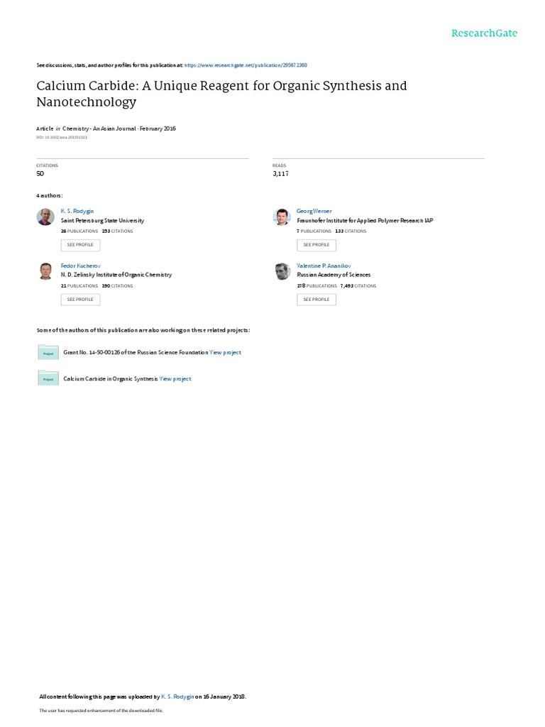 Calcium Carbide: A Unique Reagent For Organic Synthesis and ...
