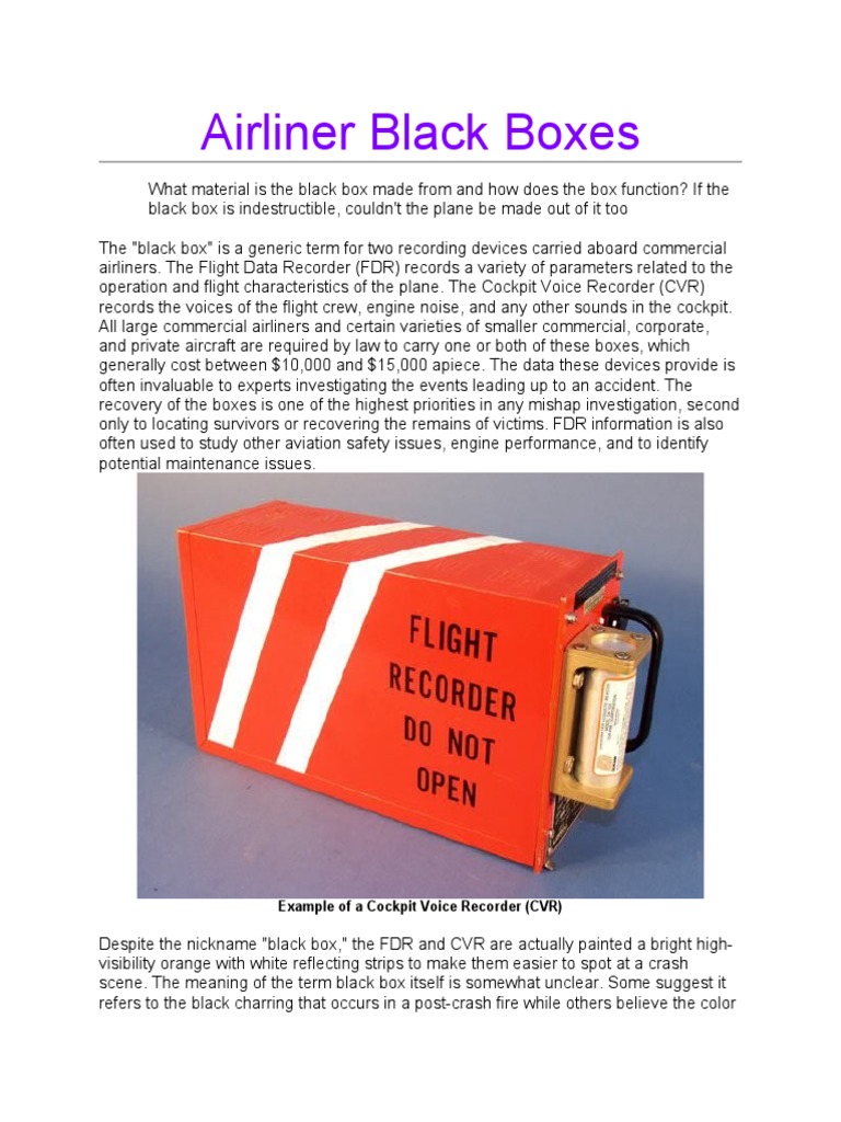 Airliner Black Boxes: Example of A Cockpit Voice Recorder (CVR) | PDF ...