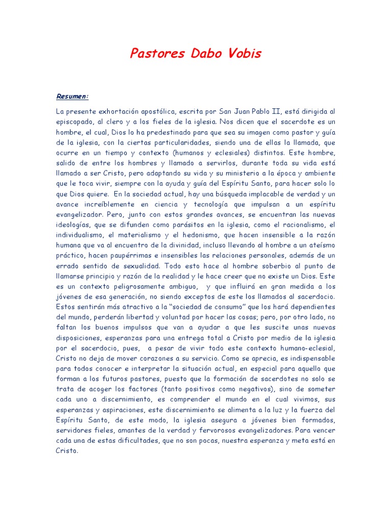 Pastores Dabo Vobis | Descargar gratis PDF | Sacerdote | Iglesia Católica