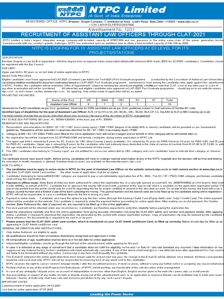 NTPC Career Notice 2 | Download Free PDF | Payments | Justice