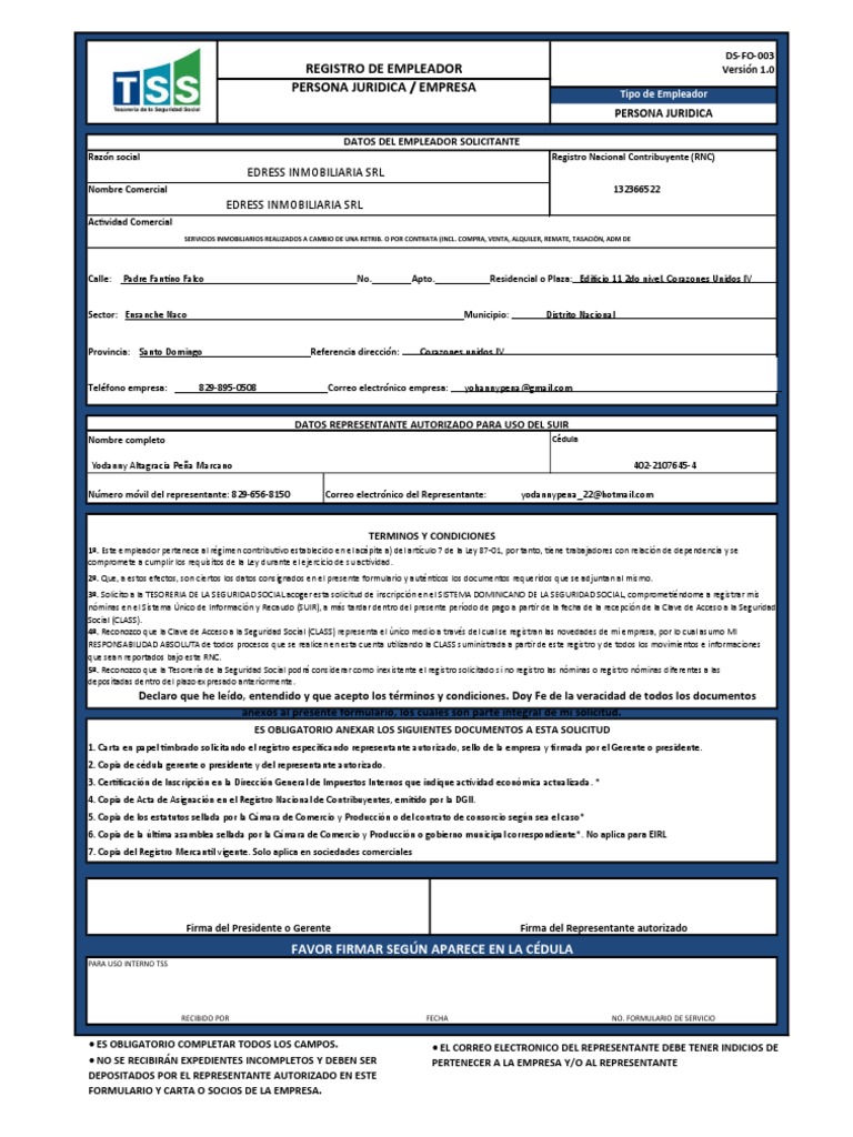 Ds-Fo-003v1 Formulario TSS | PDF | Economias