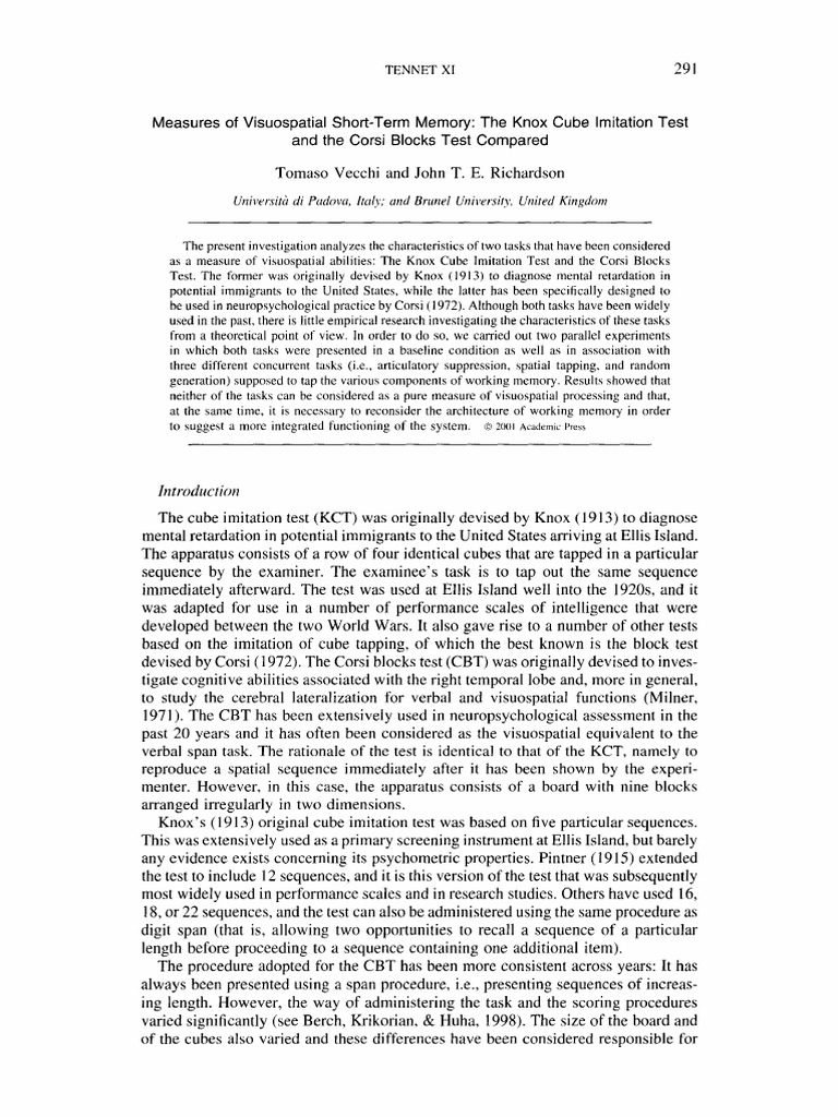Measures of Visuospatial Short-Term Memory: The Knox Cube Imitation ...
