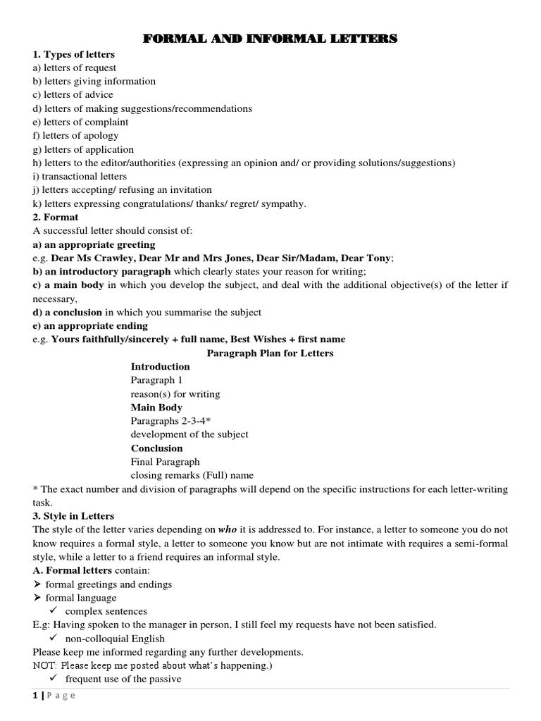 Formal and Informal Letter Writing Guide | PDF | English Language