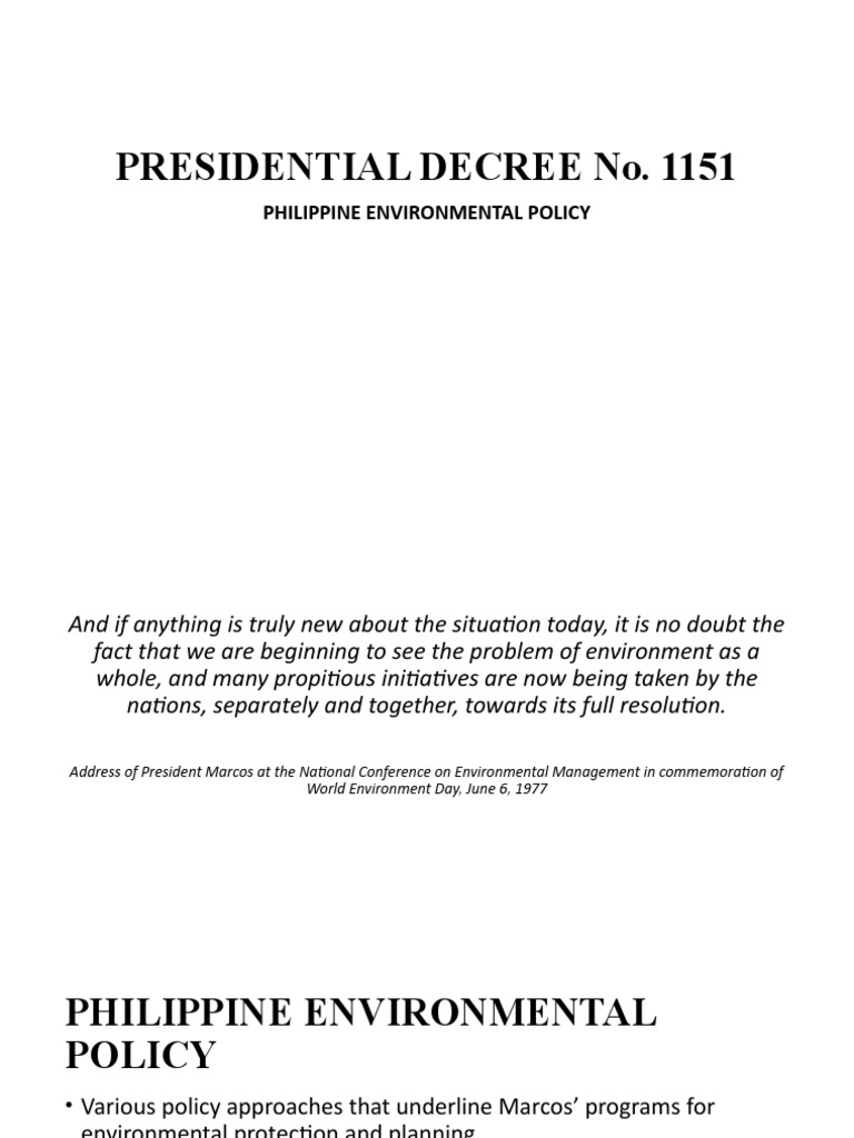 Presidential Decree No. 1151: Philippine Environmental Policy | PDF