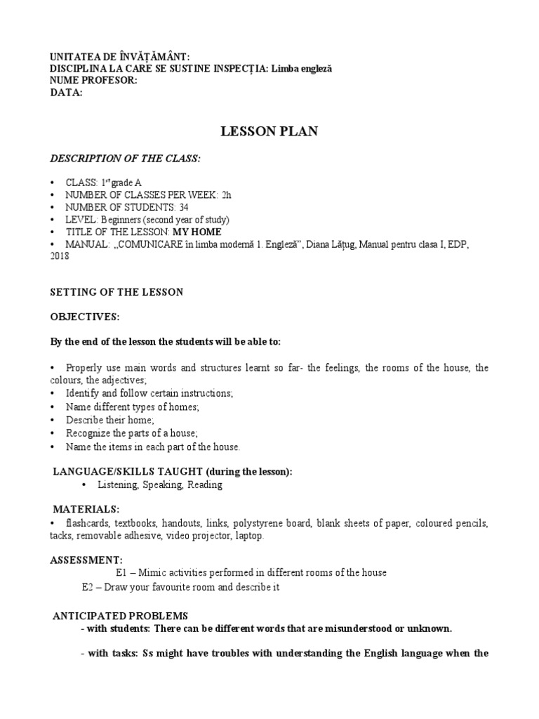 Lesson Plan: Description of The Class | PDF | Teaching | Communication