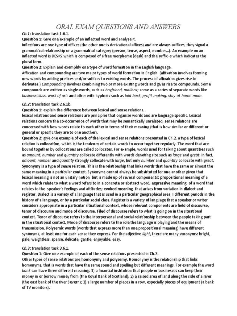 Oral Exam Questions and Answers | PDF | Pronoun | Part Of Speech