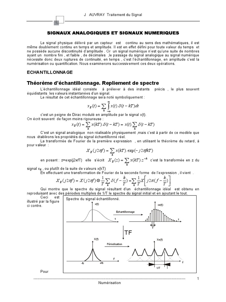 Signaux Analogiques Et Numériques Pdf échantillonnage Signal