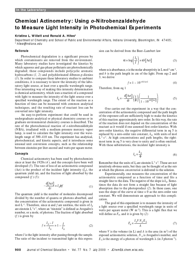 Chemical Actinometry: Using O-Nitrobenzaldehyde To Measure Light ...