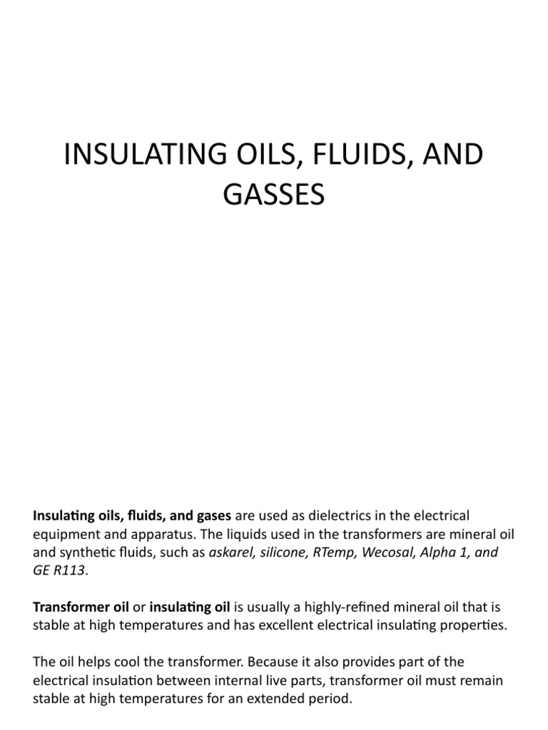 Insulating Oils, Fluids, and Gasses | PDF | Insulator (Electricity ...