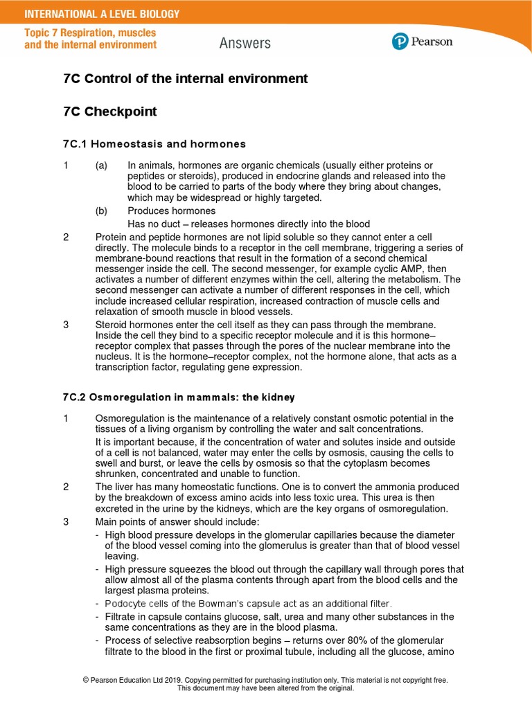 IAL Biology SB2 Answers 7C | PDF | Hormone | Biology