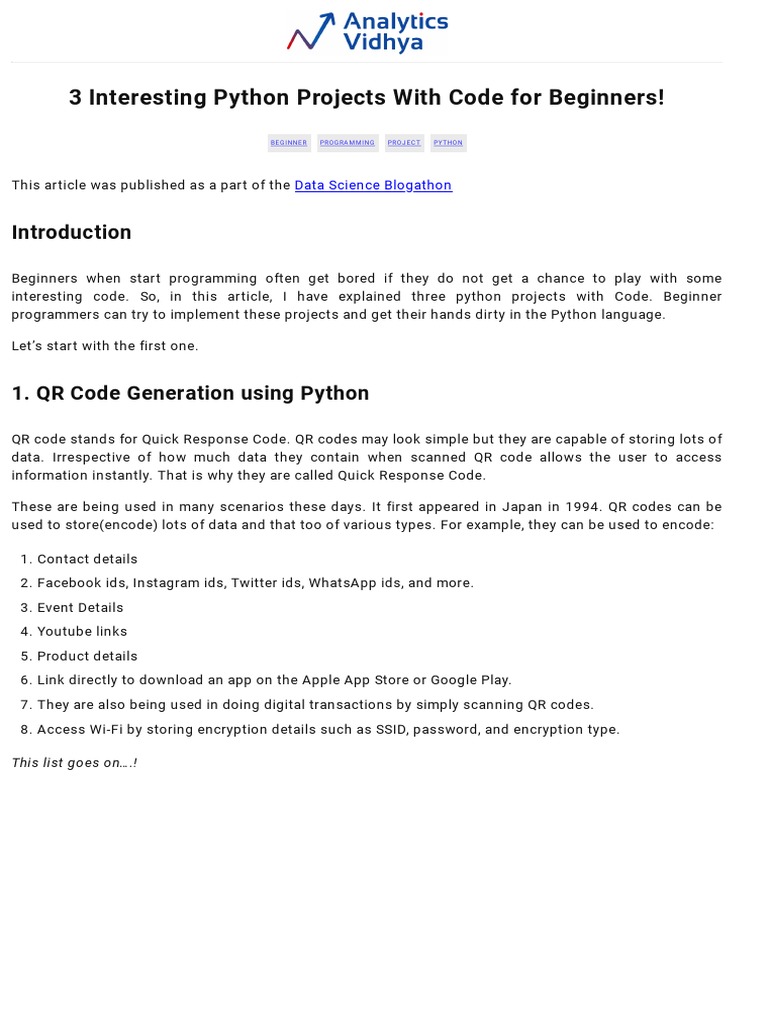 3 Interesting Python Projects With Code For Beginners!: Data Science ...