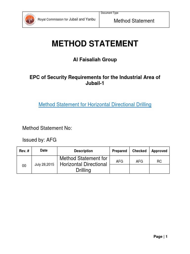 Method Statement Horizontal Directional Drilling | PDF | Quality ...
