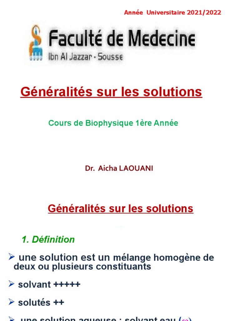 Généralités sur les solutions aqueuses | PDF | Concentration molaire | Chimie