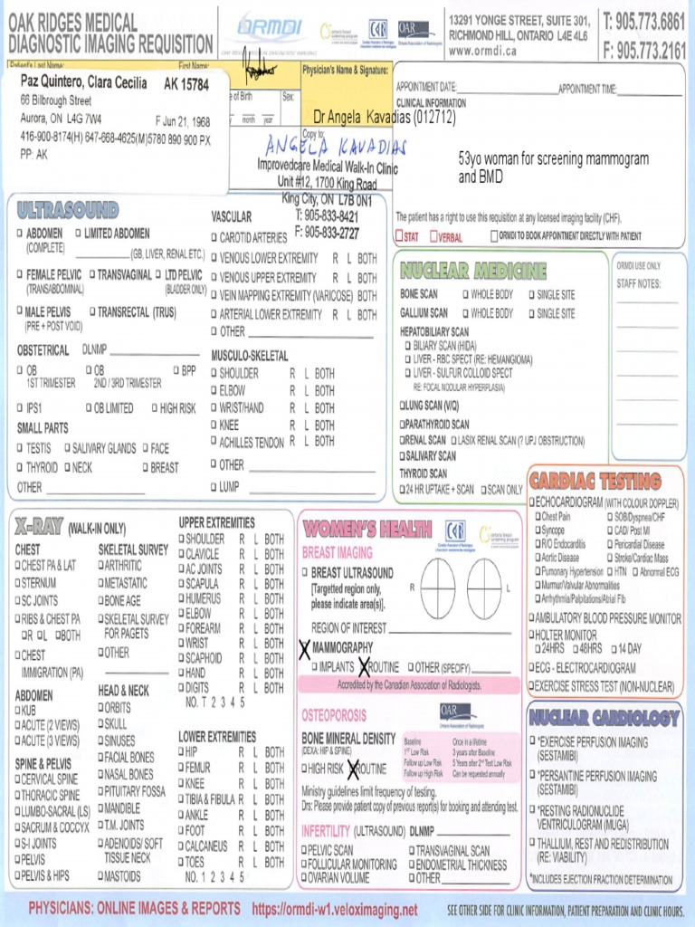 Mammogram and BMD Requisition Form | PDF