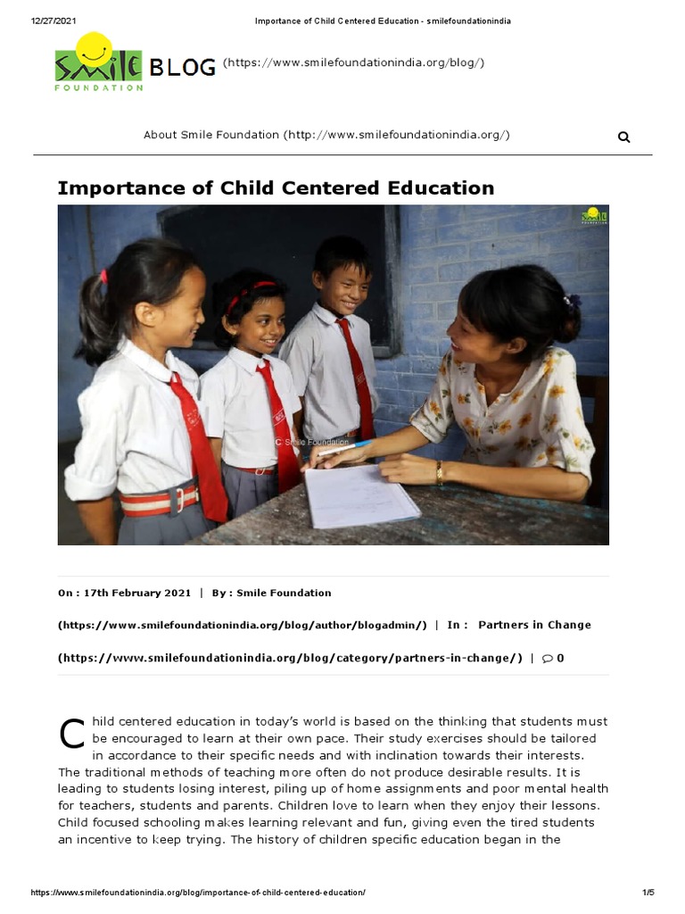 Importance of Child Centered Education - Smilefoundationindia | PDF | Learning | Behavior ...