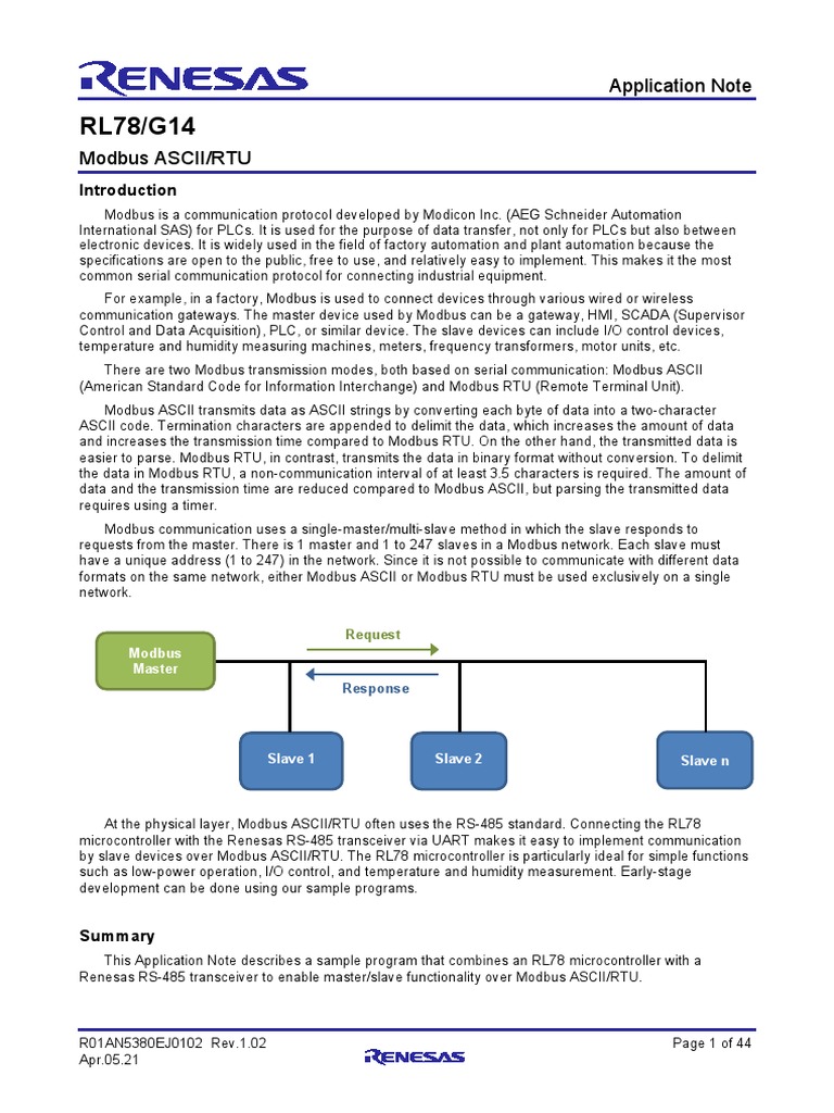 R01an5380ej0102 rl78 Modbus | Download Free PDF | Telecommunications | Computer Engineering