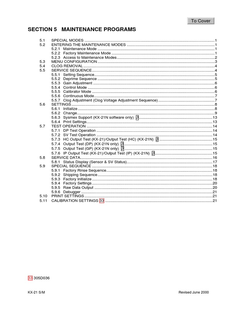 Sysmex KX21N Service Manual-Mainten | PDF | Menu (Computing) | Input/Output