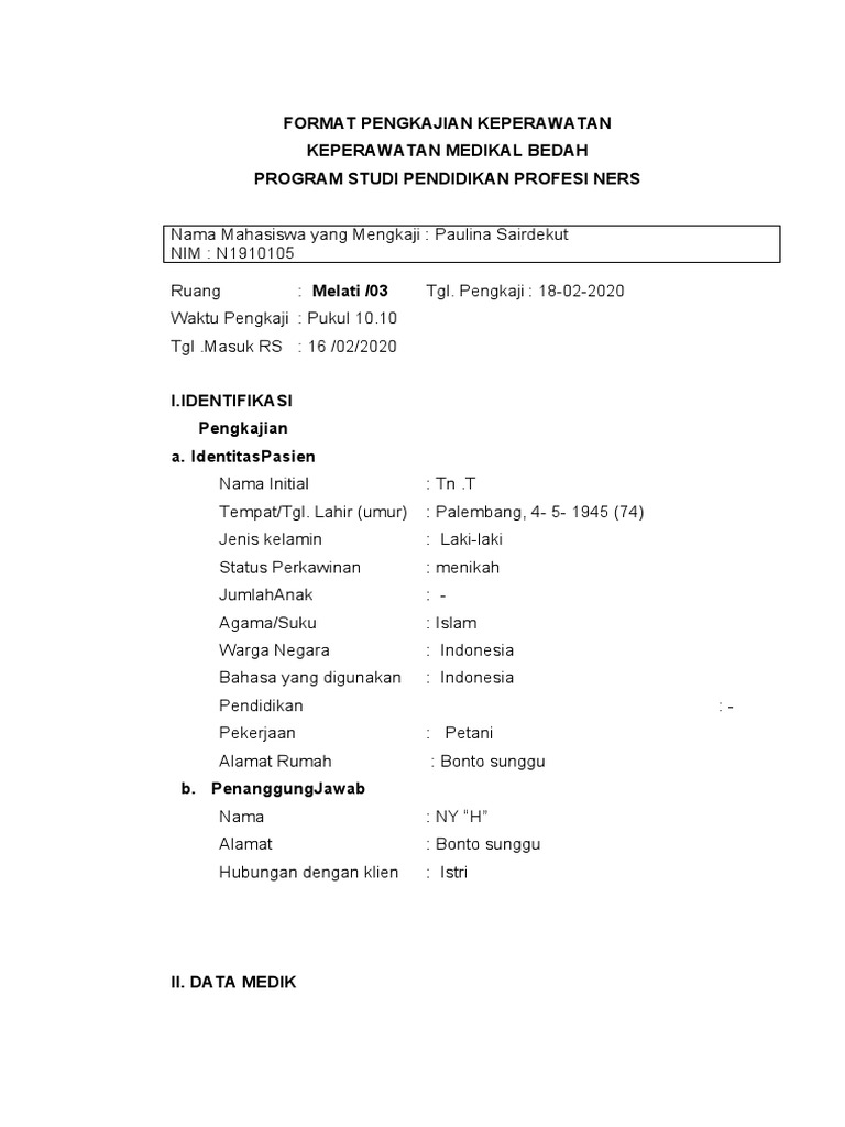 Format Pengkajian Keperawatan BPH | PDF