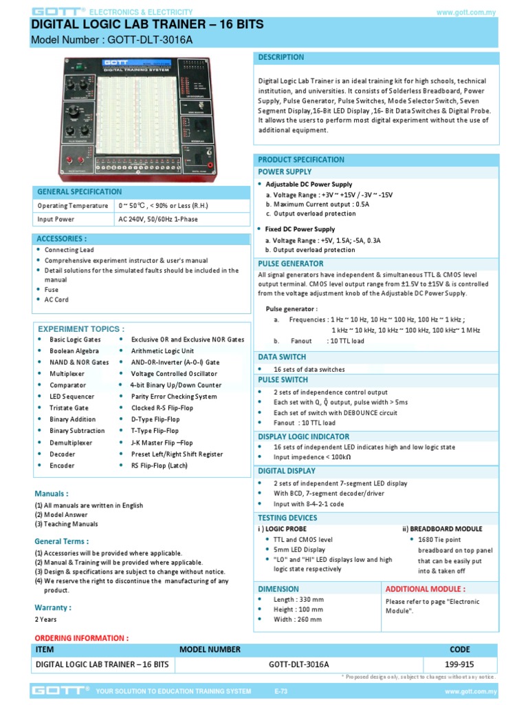 Digital Logic Lab Trainer 16 Bits | PDF | Power Supply | Logic Gate