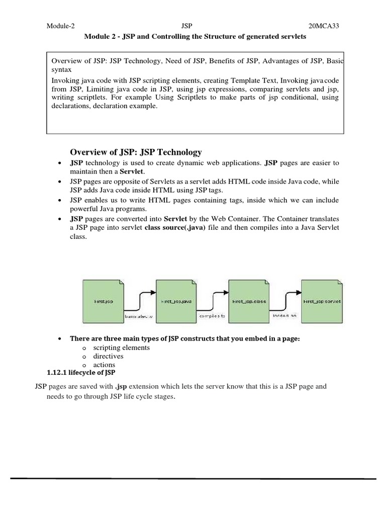 Overview of JSP: JSP Technology: Module 2 - JSP and Controlling The ... Overview of JSP: JSP Technology: Module 2 - JSP and Controlling The ...