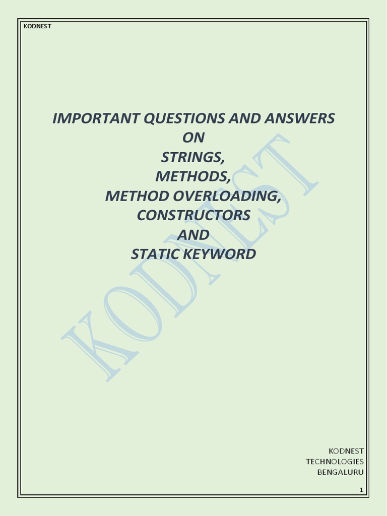 Important Questions and Answers on Strings, Methods, Method Overloading ...