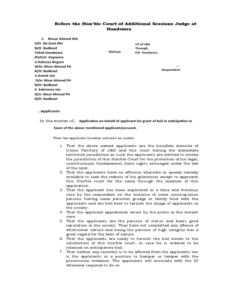 Anticipatory Bail | PDF | Affidavit | Bail