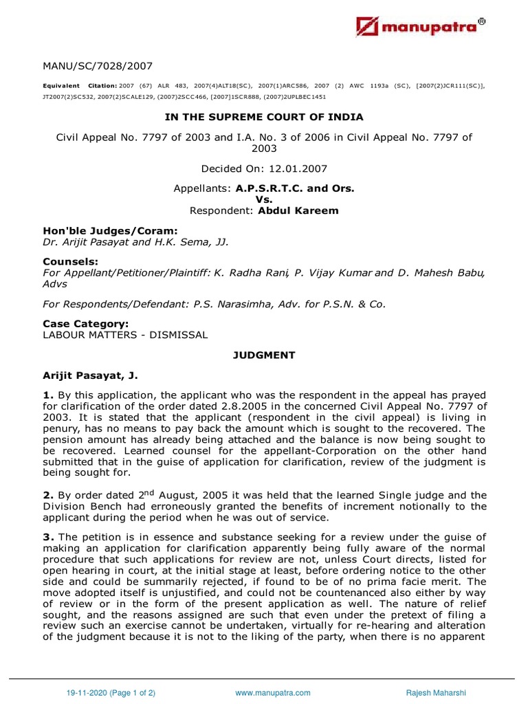 Dr. Arijit Pasayat and H.K. Sema, JJ | PDF | Appeal | Judgment (Law)