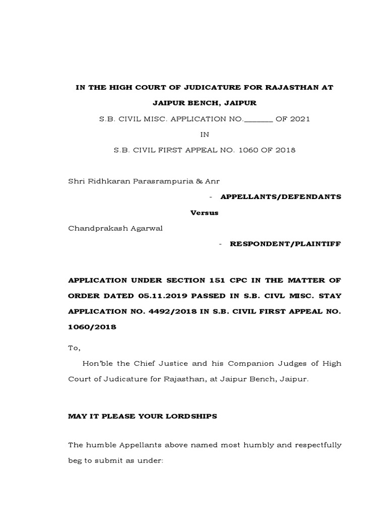 Application - 151 CPC - Ridhkaran v. Chandprakash | PDF | Affidavit ...