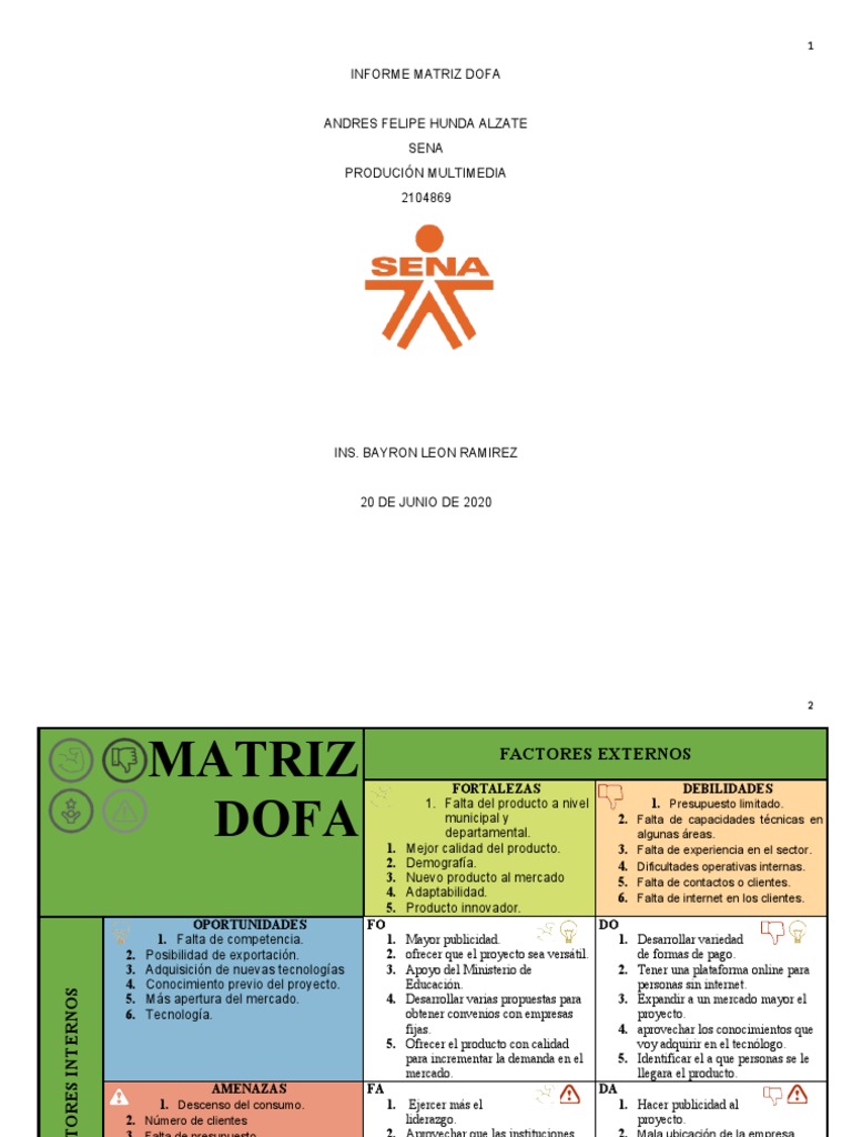 Informe de Matriz DOFA: Análisis Estratégico | PDF | Análisis FODA ...
