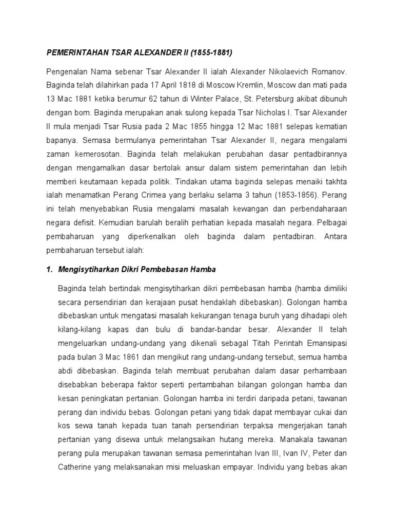Pemerintahan Tsar Alexander Ii | PDF