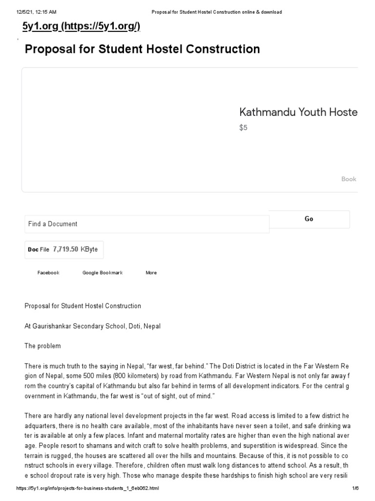 Proposal For Student Hostel Construction Online & Download | PDF