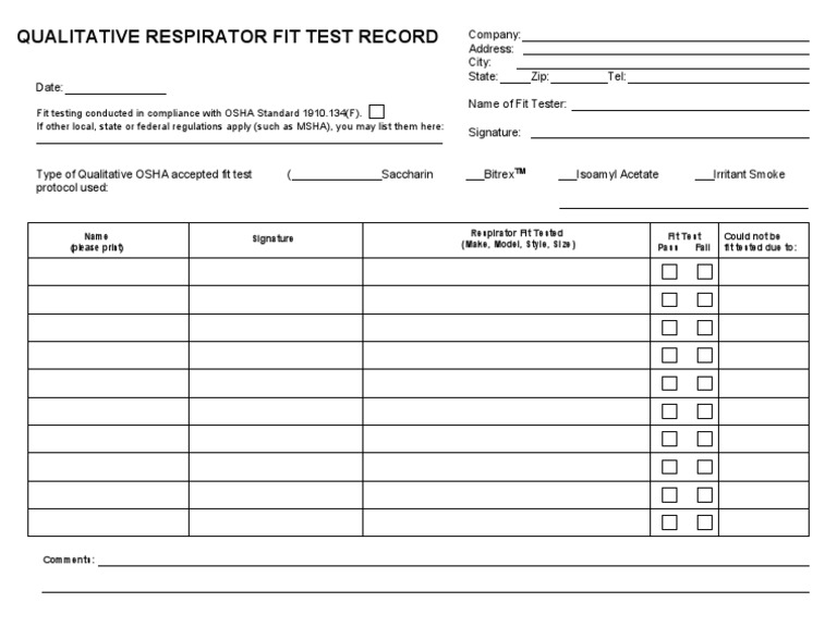 Qualitative Respirator Fit Test Record Pdf 2457
